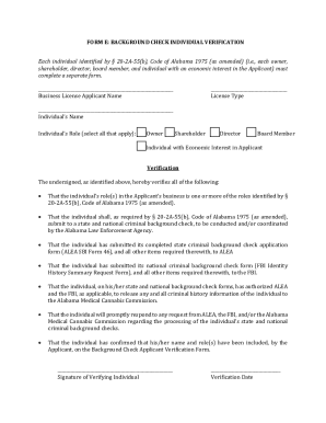 Fillable Online FORM E: BACKGROUND CHECK INDIVIDUAL VERIFICATION ...