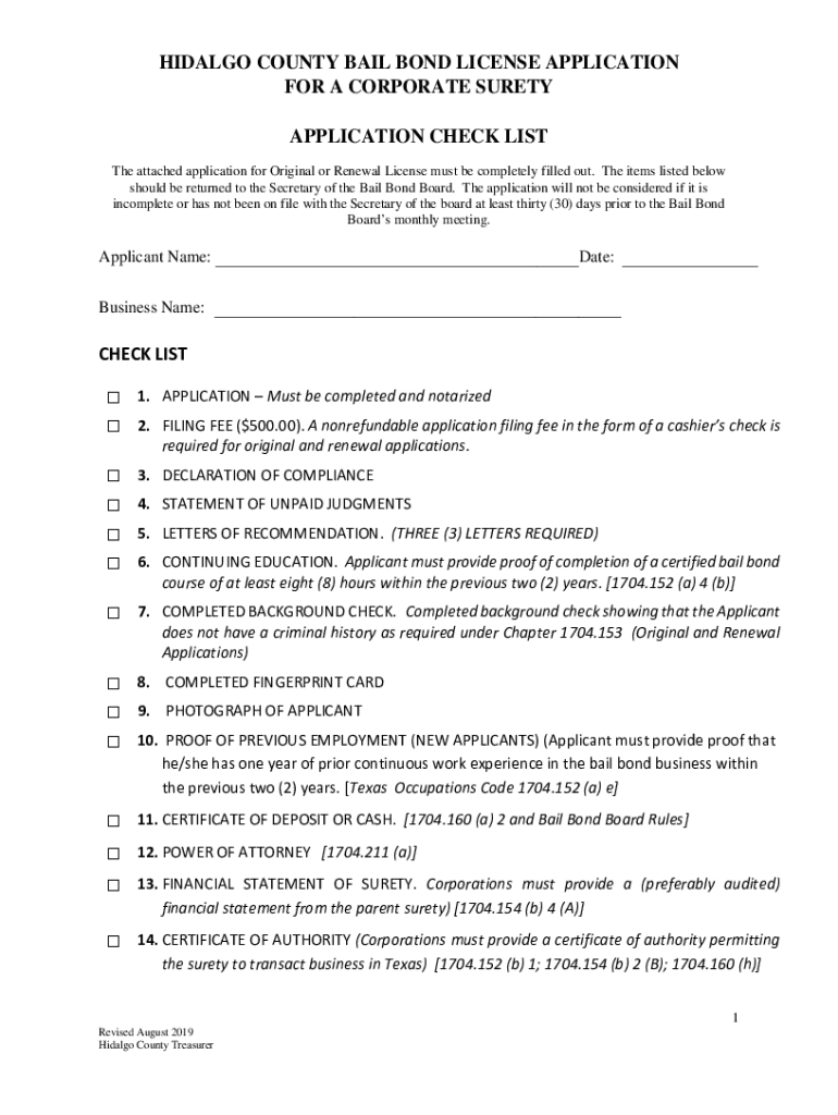 Fillable Online hidalgo county bail bond license application for a ...