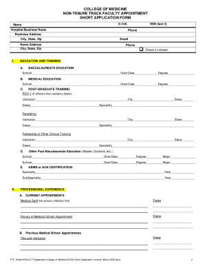 Fillable Online NEOMED College of Medicing Short Application Form for ...
