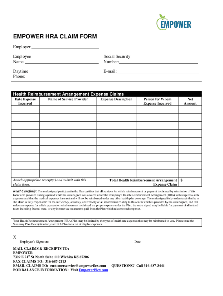 Fillable Online empower hra claim form - Wichita Fax Email Print ...