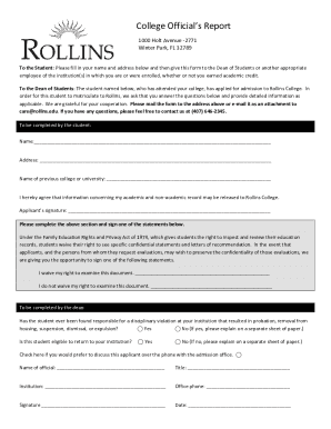 Fillable Online College Official's Report Fax Email Print - pdfFiller