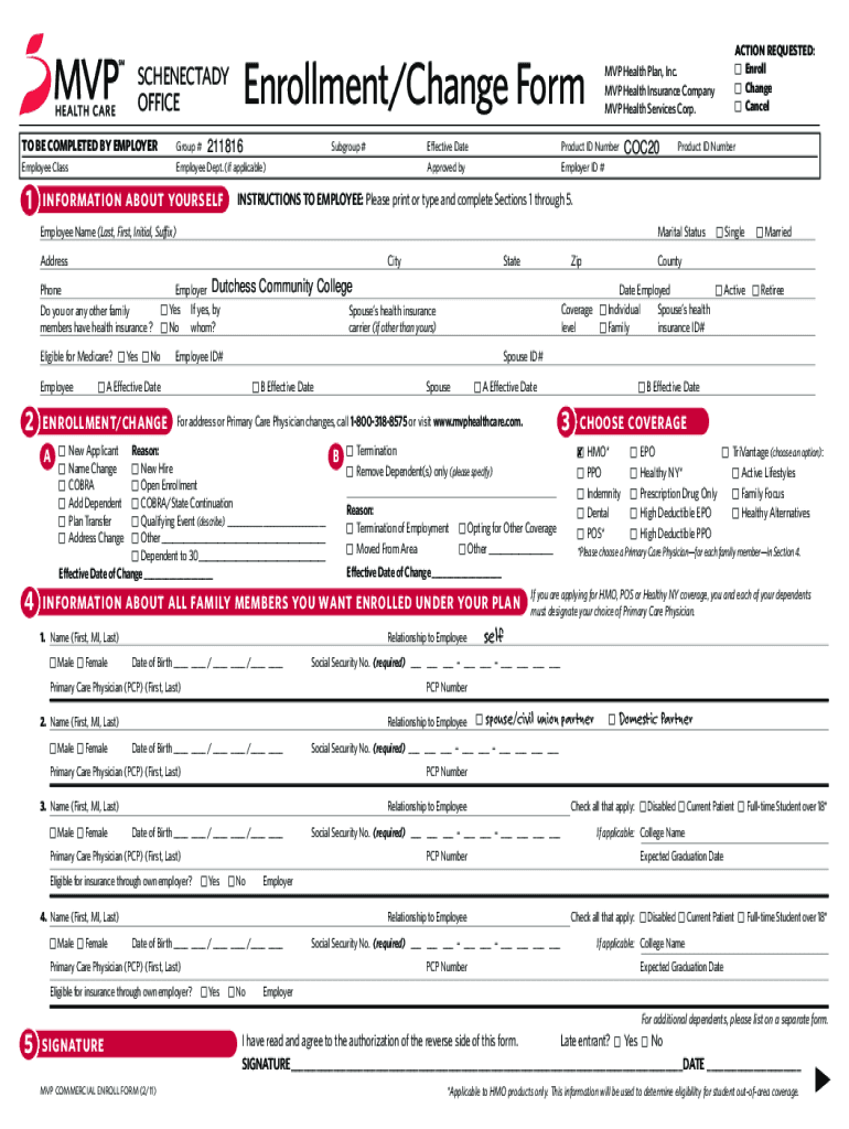 Fillable Online MVP Health Care Member Enrollment/Change Form - New ...