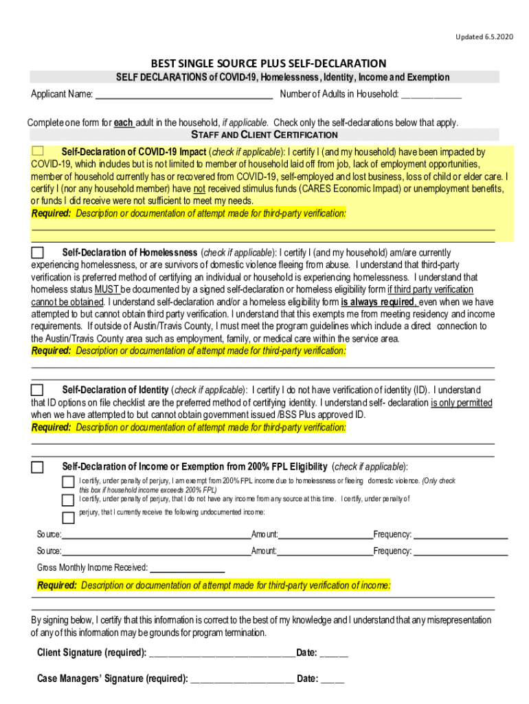 Fillable Online WIC Self-Declaration Form - and Proof of Income ...