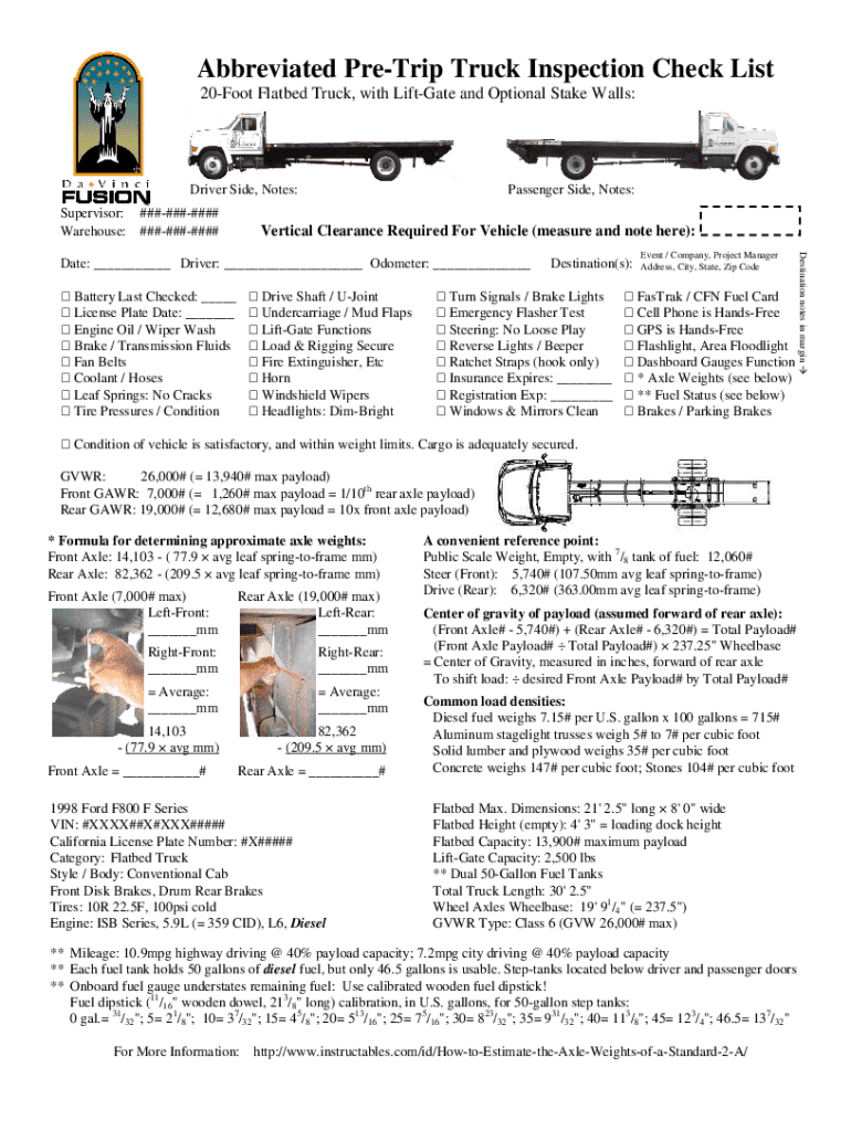Fillable Online Truck Inspection Check List - Flatbed Truck.doc Fax Email Print - pdfFiller