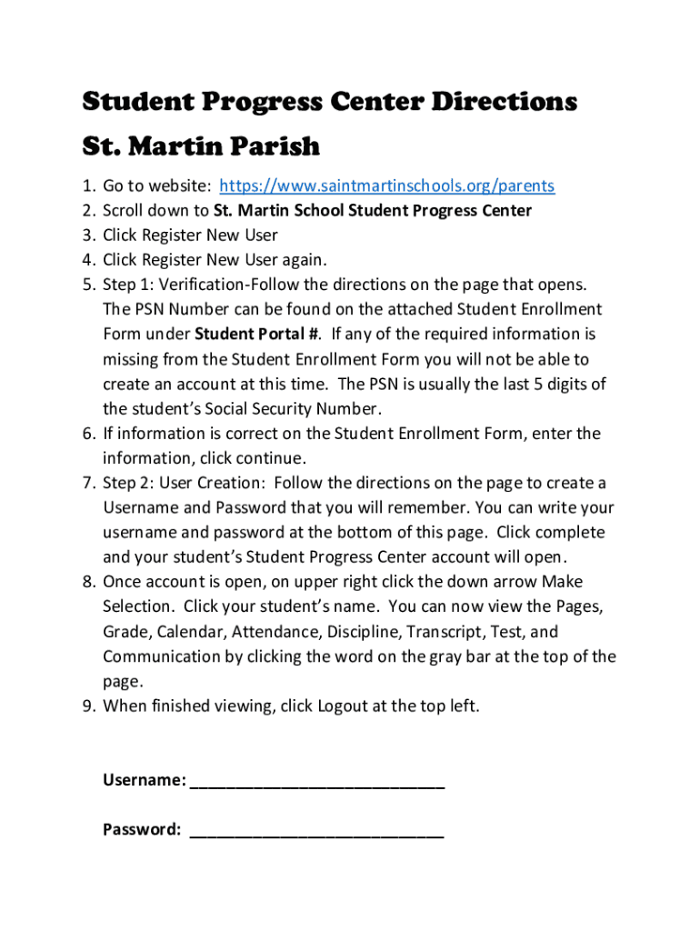 Fillable Online Student Progress Center Directions St. Martin Parish ...