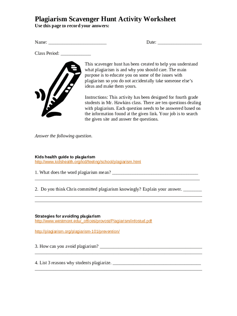 Plagiarism Scavenger Hunt Activity Worksheet - Fill Out, Sign & Share ...