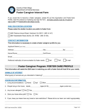 Fillable Online Foster Caregiver Interest Form Foster Caregiver Program ...