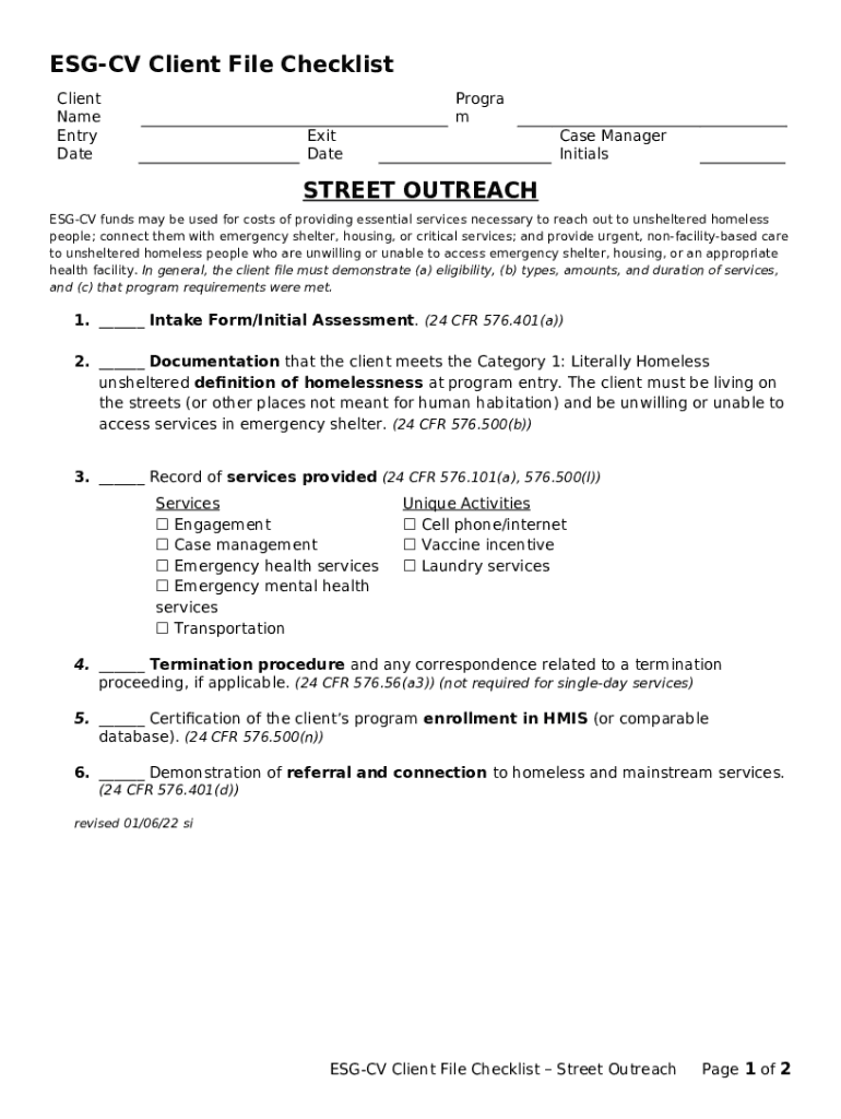 ESG/HPP Client File Checklist / RAPID RE-HOUSING Doc Template | pdfFiller