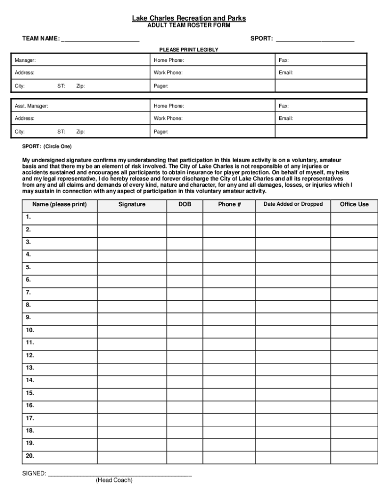 Fillable Online Document Center - adult roster form Fax Email Print ...
