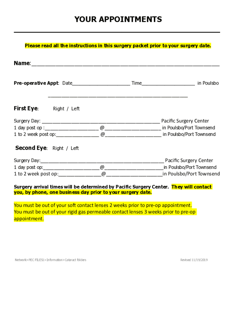 Fillable Online pre-operative instructions for eyelid surgery ...