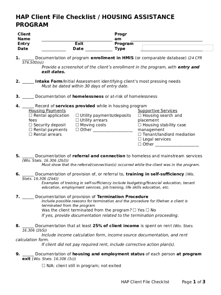 ESG Client File Checklist / EMERGENCY SHELTER Doc Template | pdfFiller