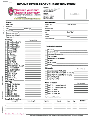 Fillable Online LABEL BOVINE REGULATORY SUBMISSION FORM Fax Email Print ...