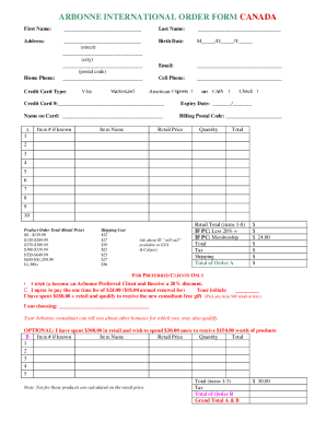 Fillable Online ARBONNE INTERNATIONAL ORDER FORM Fax Email Print ...