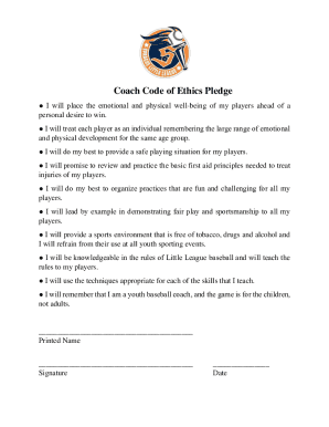 Fillable Online Coach's Code of Conduct/Ethics Agreement Fax Email ...