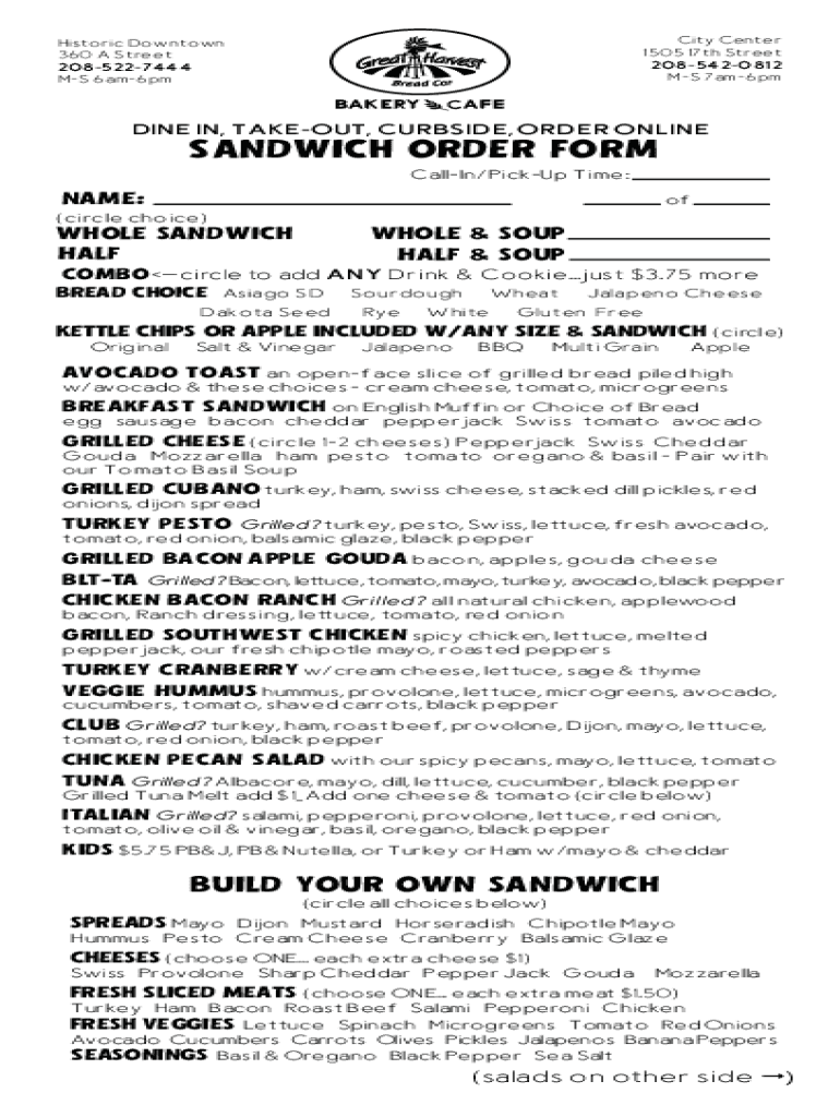 Fillable Online Sandwich order form Fax Email Print - pdfFiller