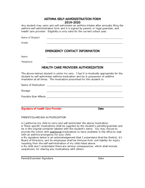 Fillable Online Asthma & Anaphylaxis Medication Self-Administration ...