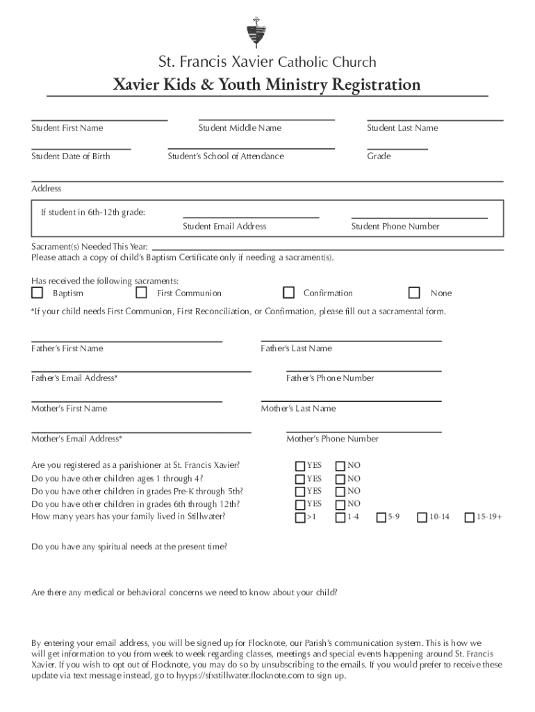 Fillable Online The St. Xavier kids... - St. Francis Xavier Catholic Church Fax Email Print ...