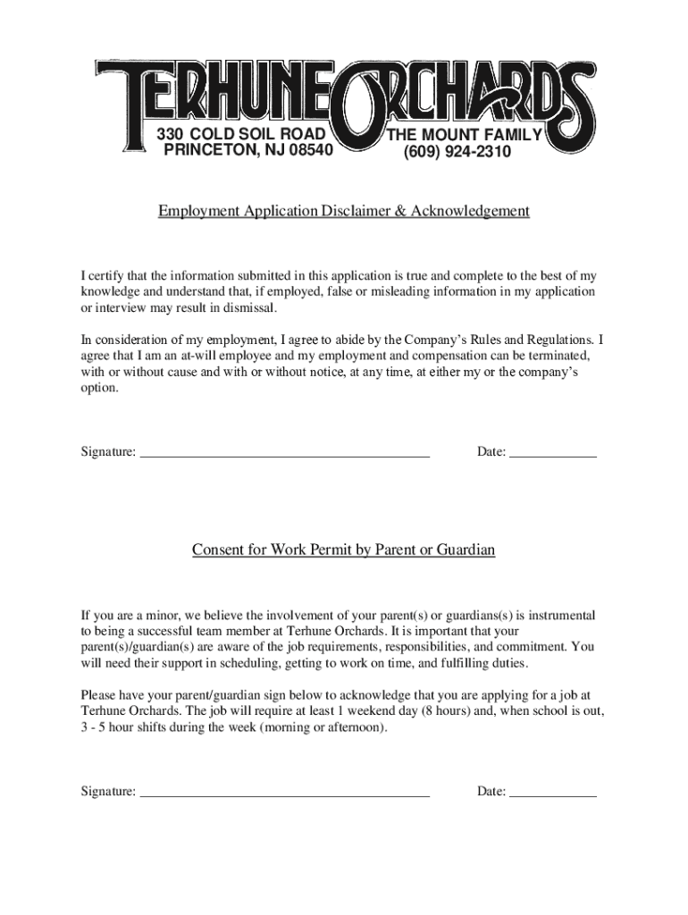 Fillable Online Employment Application Disclaimer & Acknowledgement Fax ...