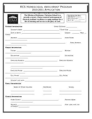 HOMESCHOOL REGISTRATION Student's Particulars Doc Template | pdfFiller