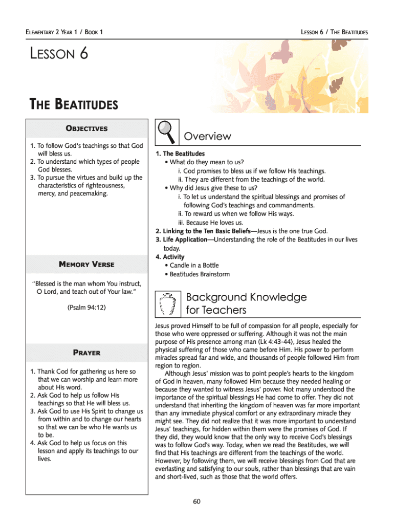 Fillable Online "Blessed are the Poor in Spirit" Sunday School Lesson ...