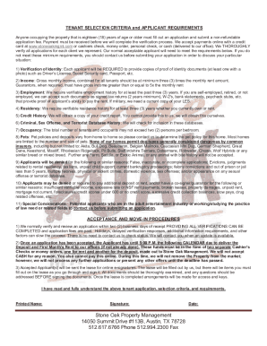 Fillable Online tenant selection criteria and application requirements ...