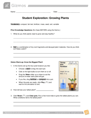 Fillable Online Growing Plants Gizmo Worksheets - Name - Studocu Fax Email Print - pdfFiller