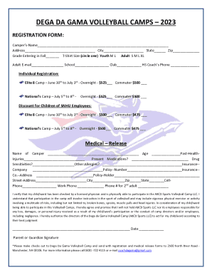 Fillable Online Volleyball Camp Registration Form - Fill Online ...