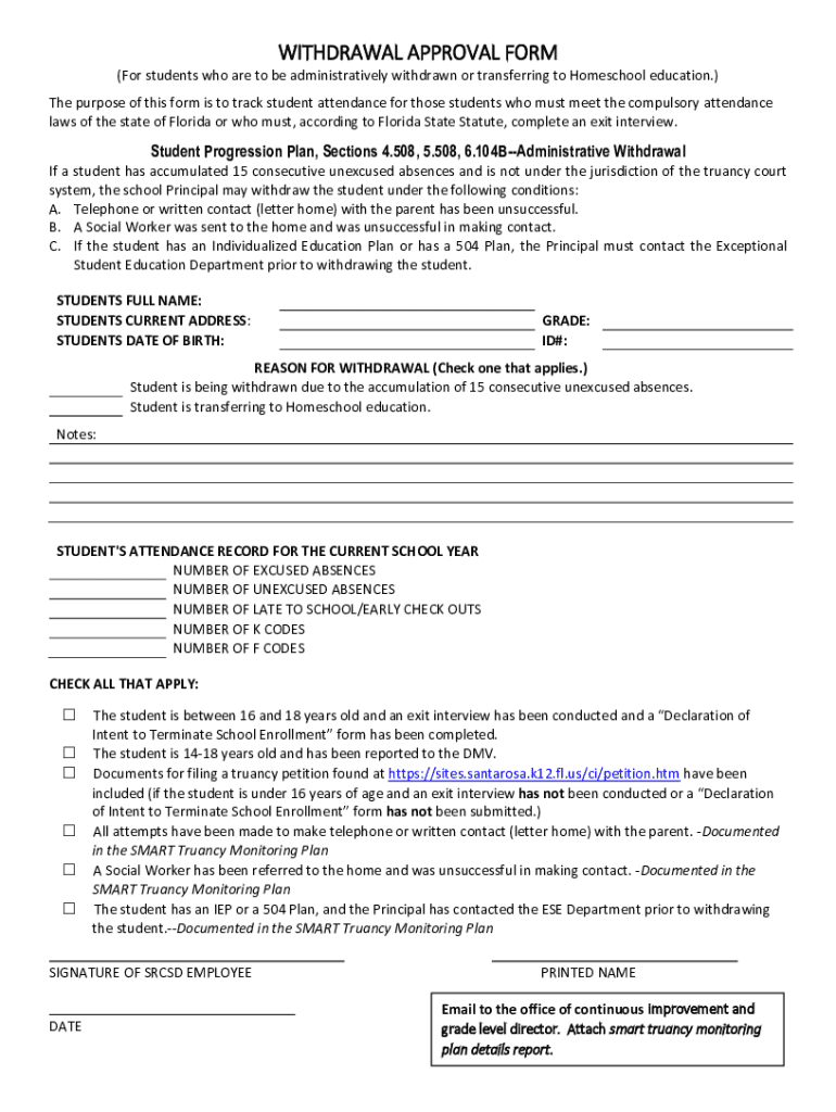 Fillable Online sites santarosa k12 fl Administrative Withdrawal ...