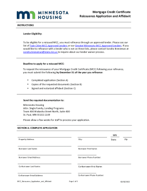 Fillable Online Mortgage Credit Certificate Re-Issuance Affidavit - IHCDA Fax Email Print ...