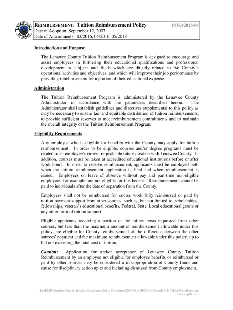 Fillable Online Sample Tuition Reimbursement Policy Fax Email Print ...