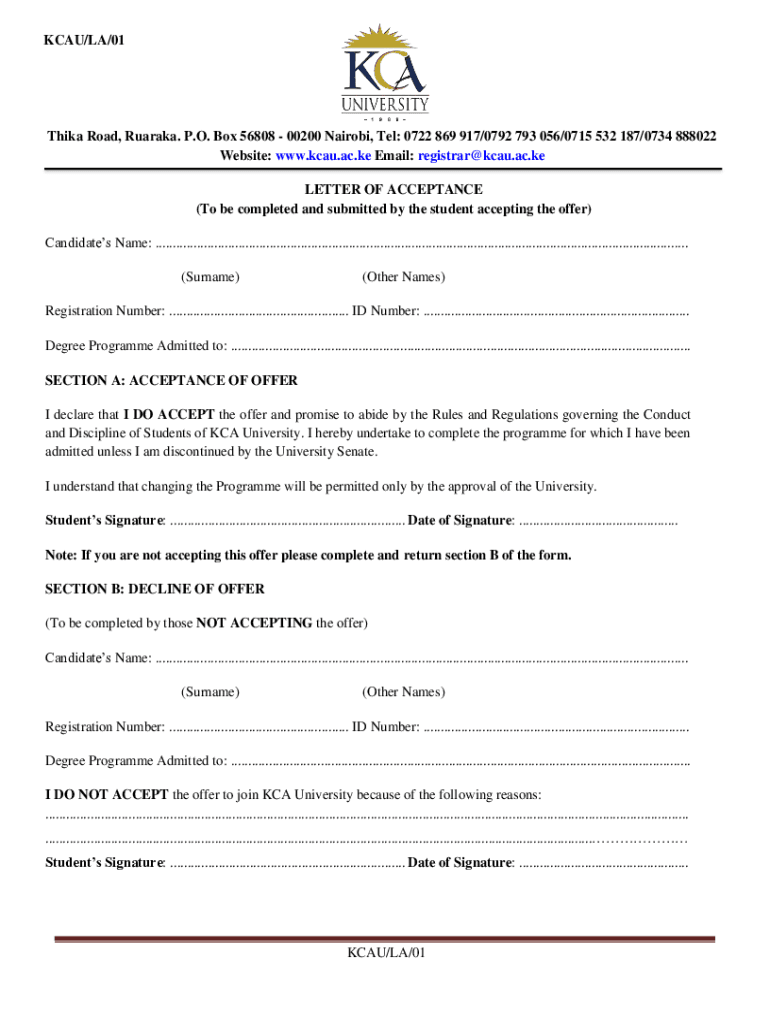 Fillable Online GSS Application Package.pdf - KCAU/LA/01 Thika Road Fax Email Print - pdfFiller