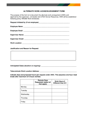 Fillable Online hr tennessee Alternate Work Acknowledgement Form Fax ...