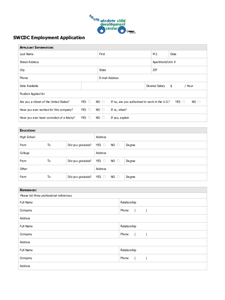 Fillable Online Southview Country Club Employment Application Fax Email ...