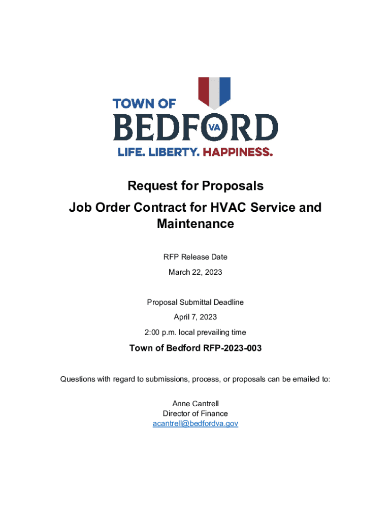 Fillable Online Request for Proposals Job Order Contract for HVAC ...