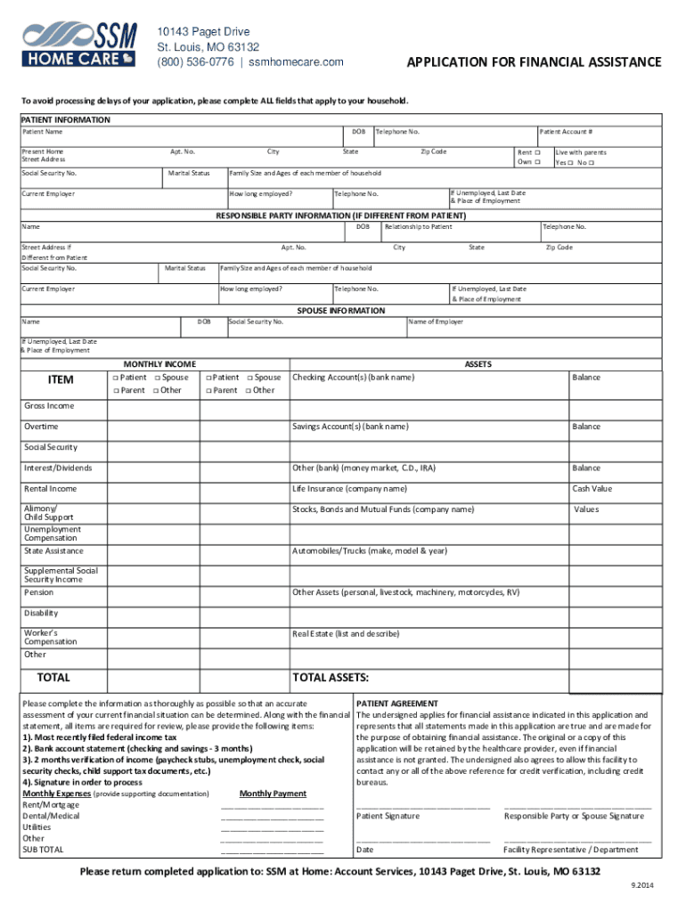 Fillable Online Ssm financial assistance: Fill out & sign online Fax ...