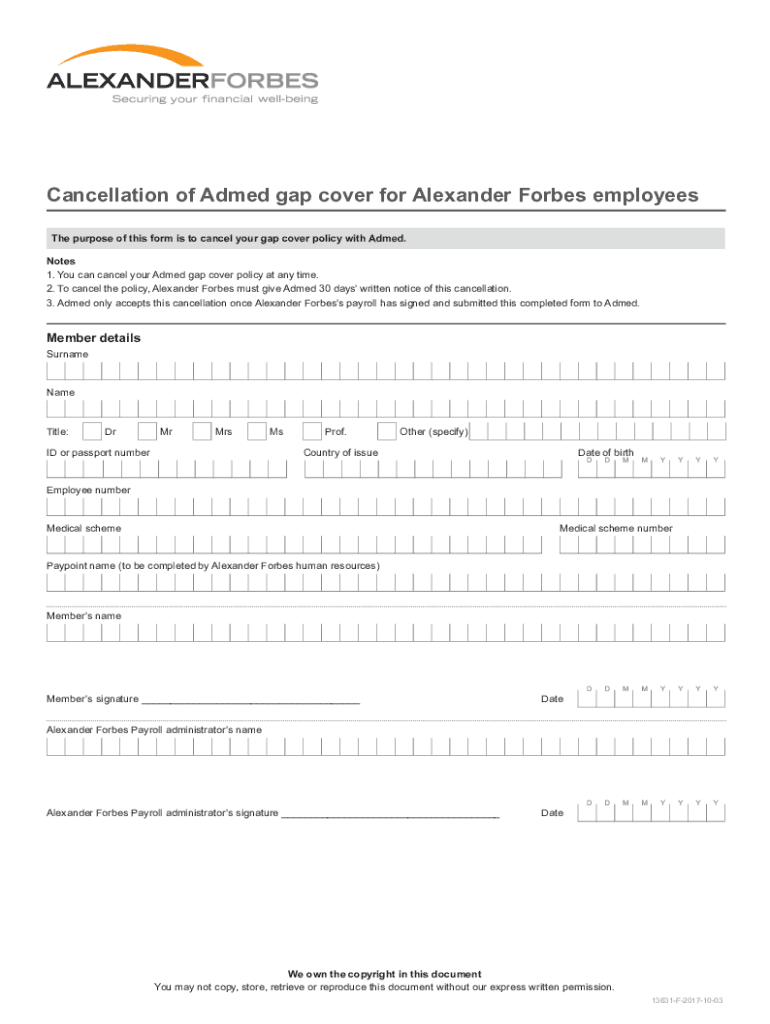 Alexander Forbes Gap Cover - Fill Online, Printable, Fillable, Blank ...