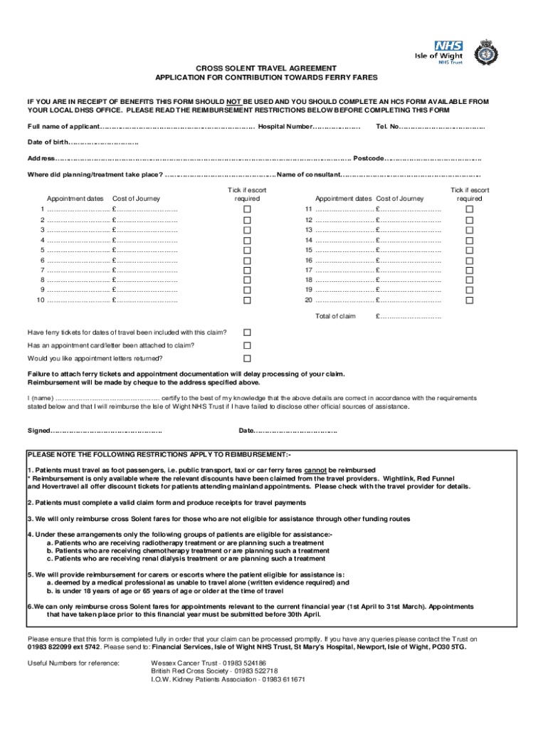 Fillable Online HC5(T) - NHS - Claim Form for refund of travel costs ...