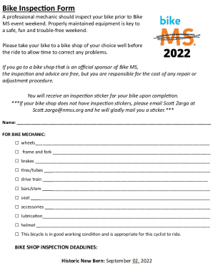 Fillable Online Bike Inspection Form Fax Email Print - pdfFiller