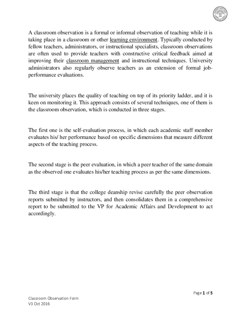 Fillable Online A classroom observation is a formal or informal ... Fax ...