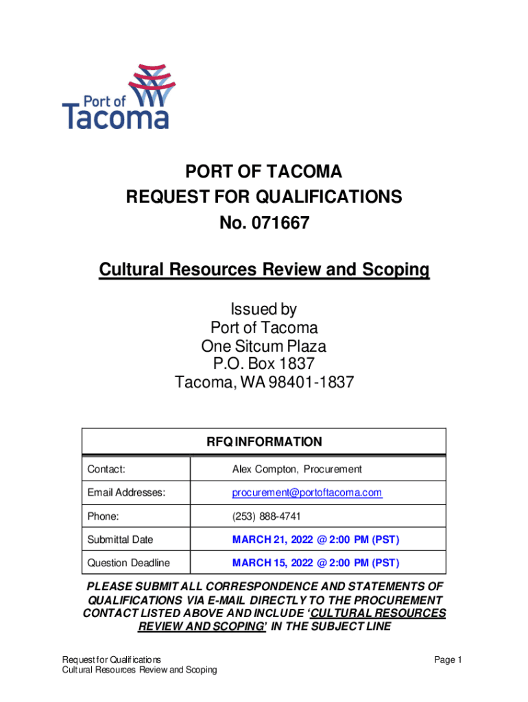 Fillable Online PORT OF TACOMA REQUEST FOR QUALIFICATIONS ... - Amazon ...