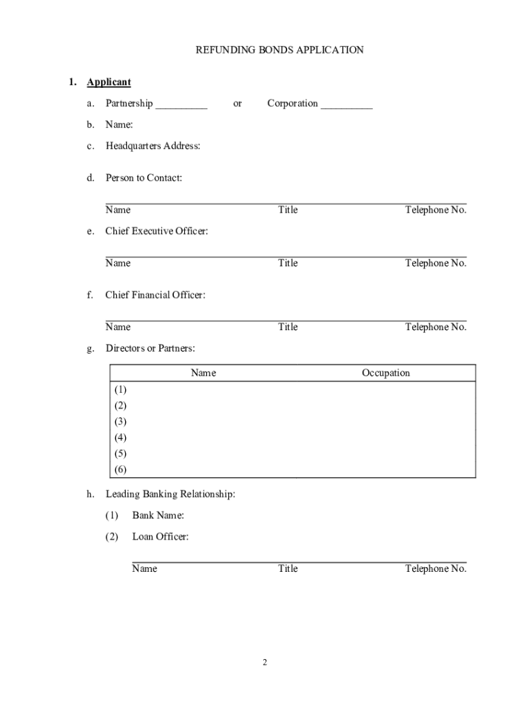 Fillable Online v. refunding bonds application Fax Email Print - pdfFiller