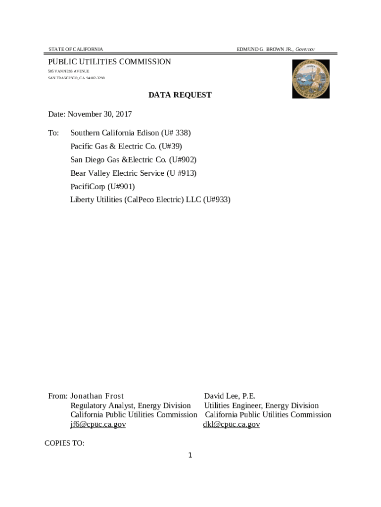 data request - California Public Utilities Commission - CA.gov Doc Template | pdfFiller