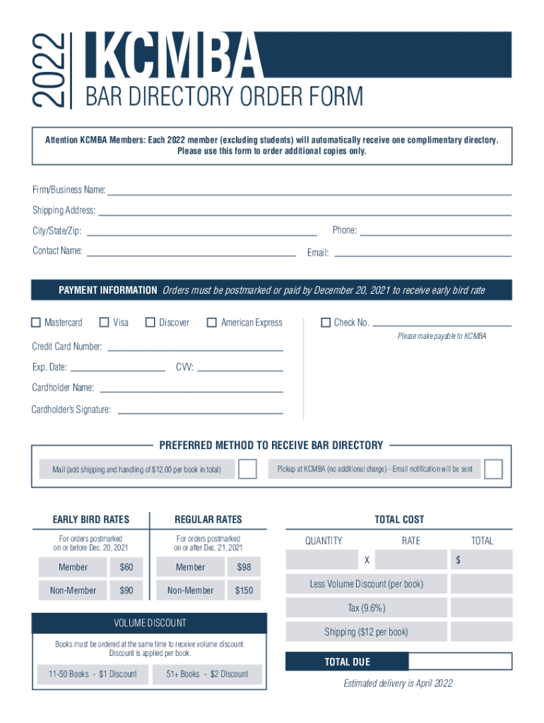 Fillable Online kcmba - 2022 bar directory order form for courts - Amazon AWS Fax Email Print ...