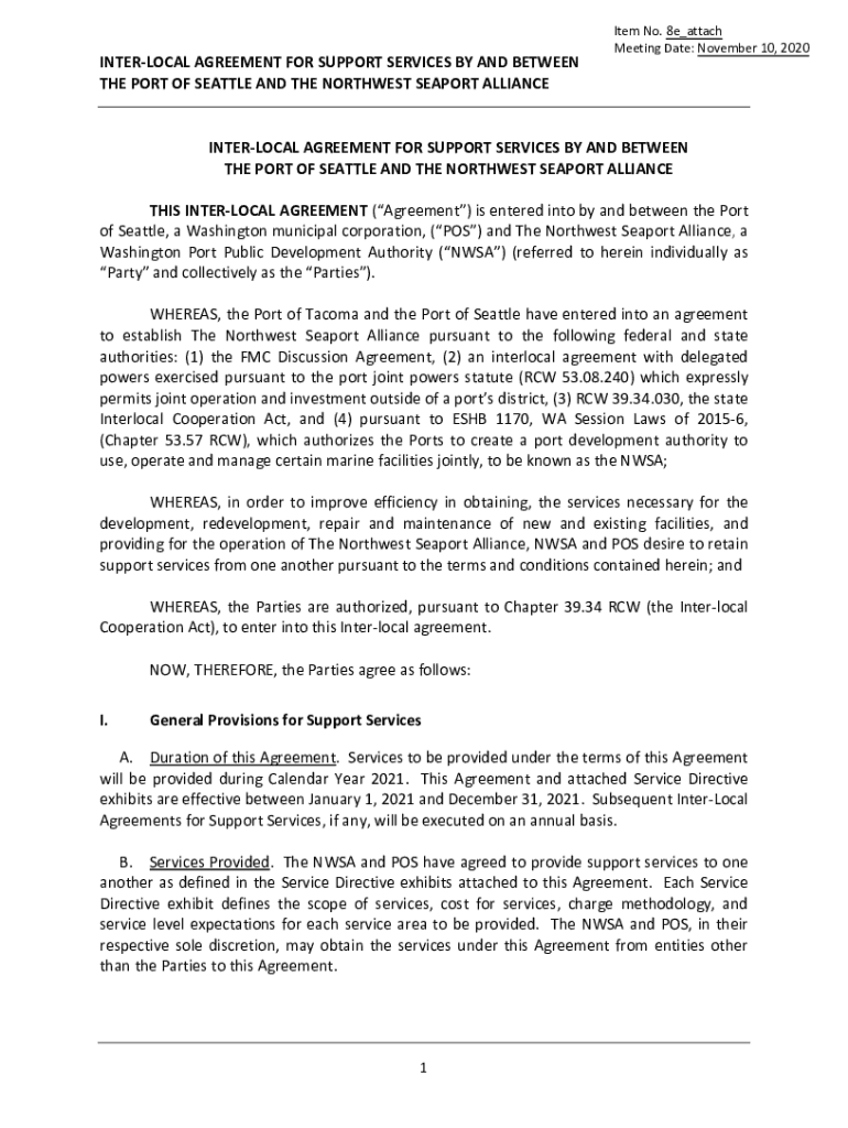 Fillable Online inter-local agreement for support services by and between the ... Fax Email ...