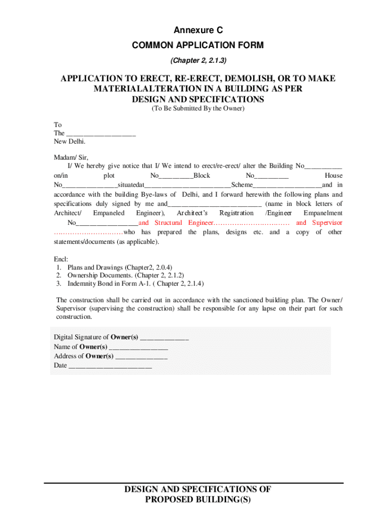 Fillable Online Annexure C COMMON APPLICATION FORM - (Chapter 2, 2.1.3 ...