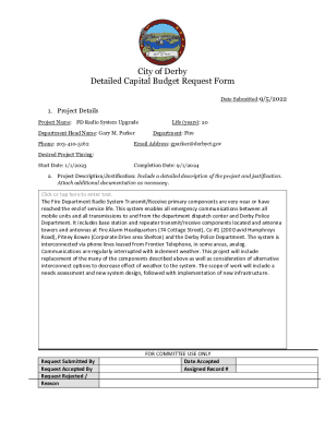 Fillable Online City of Derby Detailed Capital Budget Request Form Fax ...