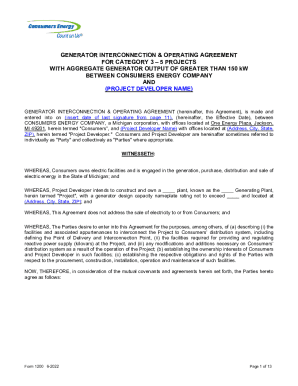 Fillable Online GENERATOR INTERCONNECTION & OPERATING AGREEMENT ... Fax ...