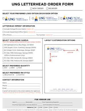 Fillable Online UNG LETTERHEAD ORDER FORM Fax Email Print - pdfFiller