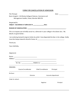Fillable Online Admission Cancel Form - Fill Online, Printable ...