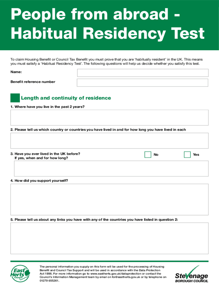 Fillable Online People from abroad - Habitual Residency Form Fax Email ...